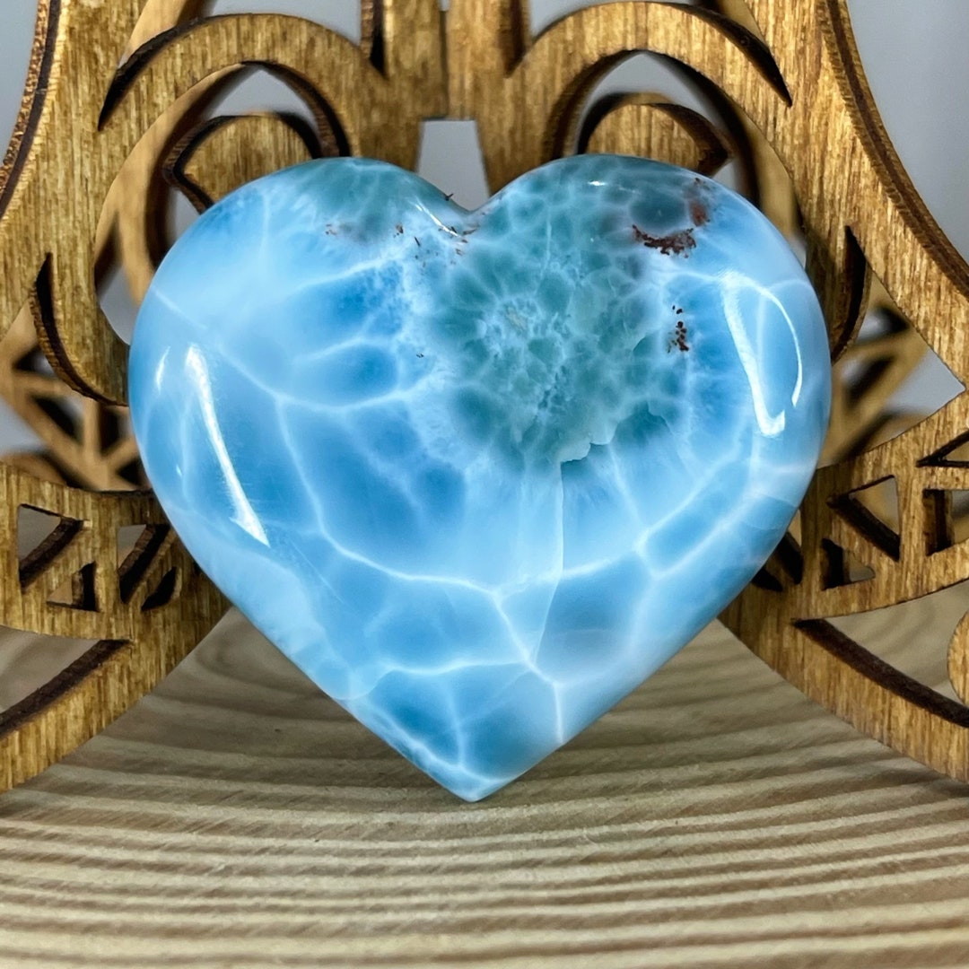 23g AAA+ Rare Larimar Heart With Copper, Polished Larimar Crystal ...