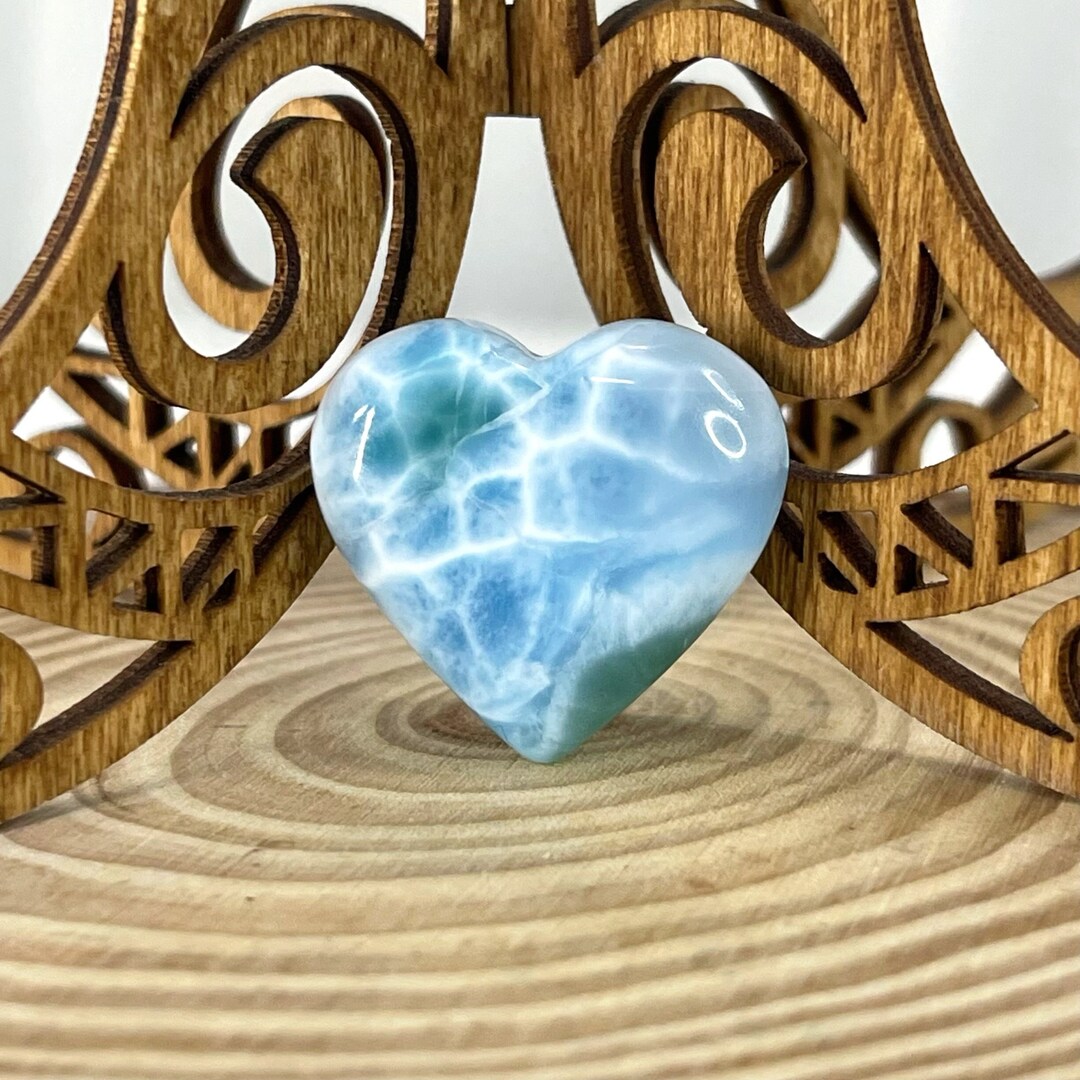 11g Teal and Blue Larimar Puffy Heart, Polished Larimar Crystal, High ...