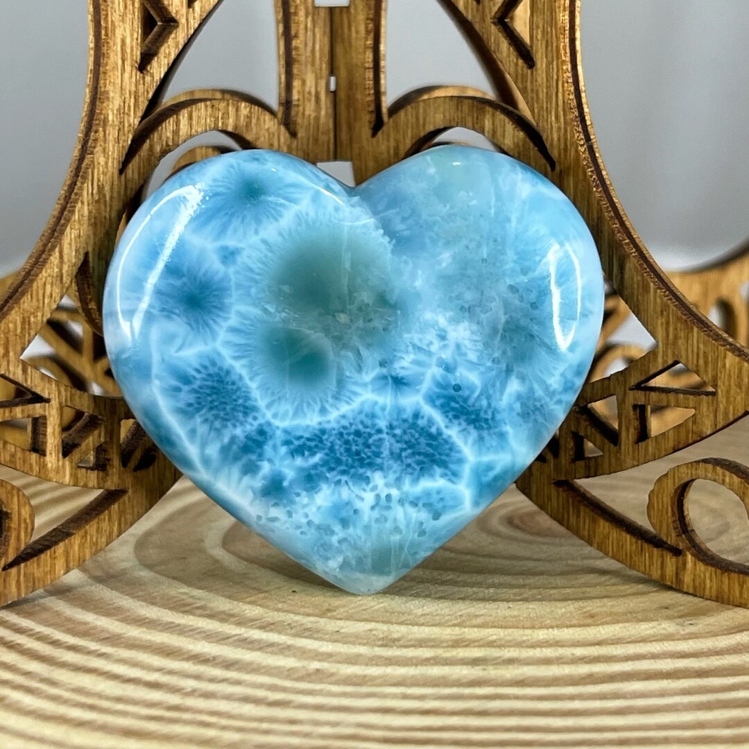 35g AAA Deep Blue Larimar Puffy Heart, Polished Larimar Crystal, High ...