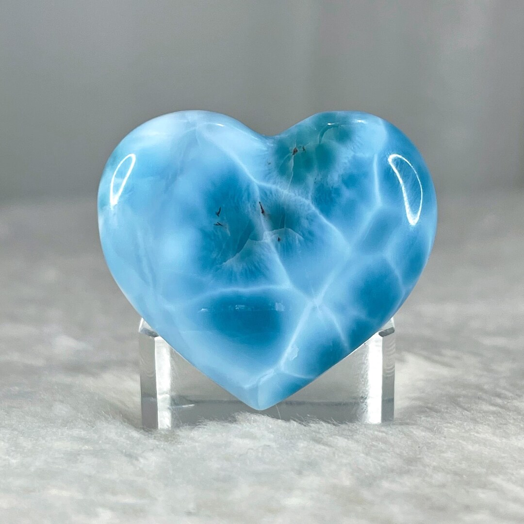 20g Larimar Heart Palm Stone, Super Blue AAAA Gemstone From Dominican ...