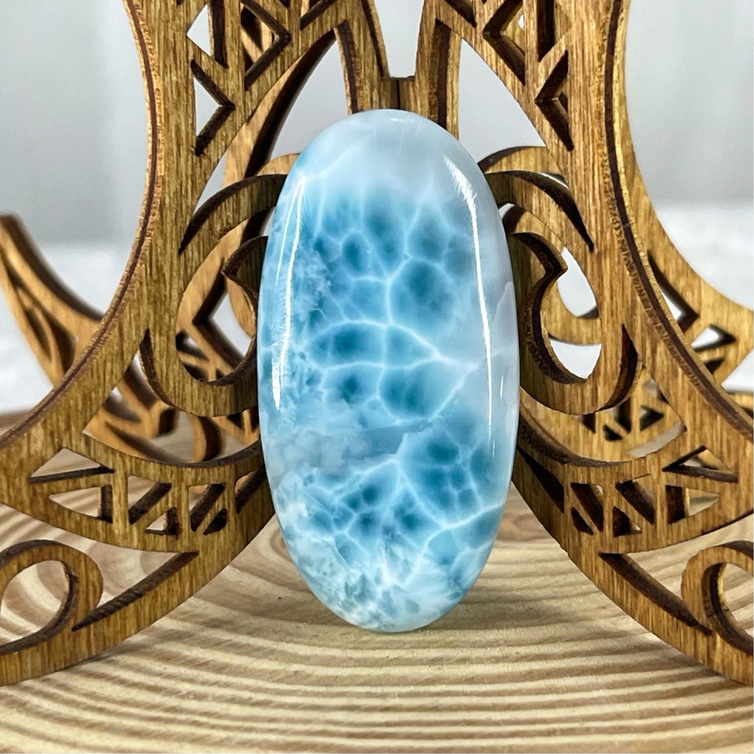 21g AAA Ocean Blue and White Polished Larimar Crystal Palmstone, High ...