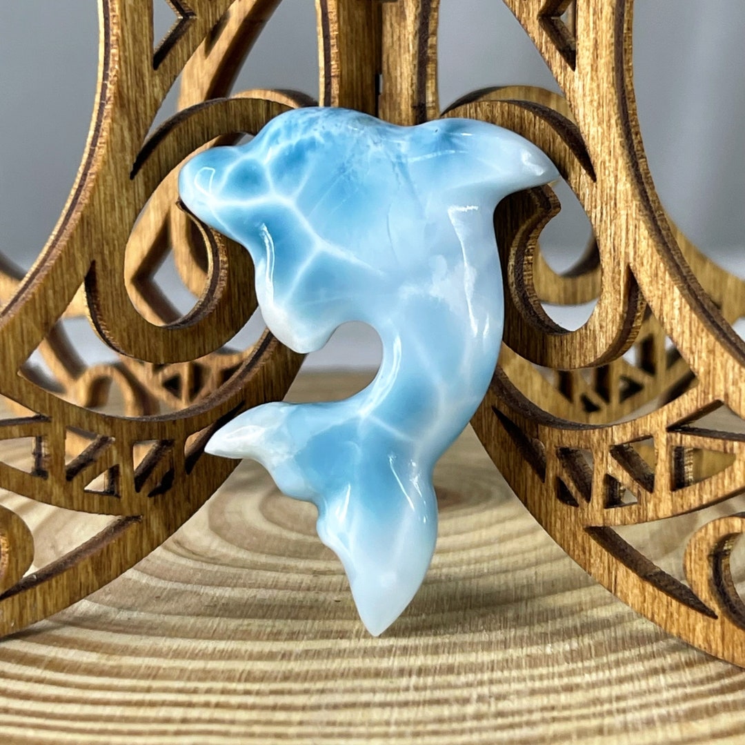 15g AAA Stunning Ocean Blue Larimar Dolphin Palmstone, Polished Larimar ...