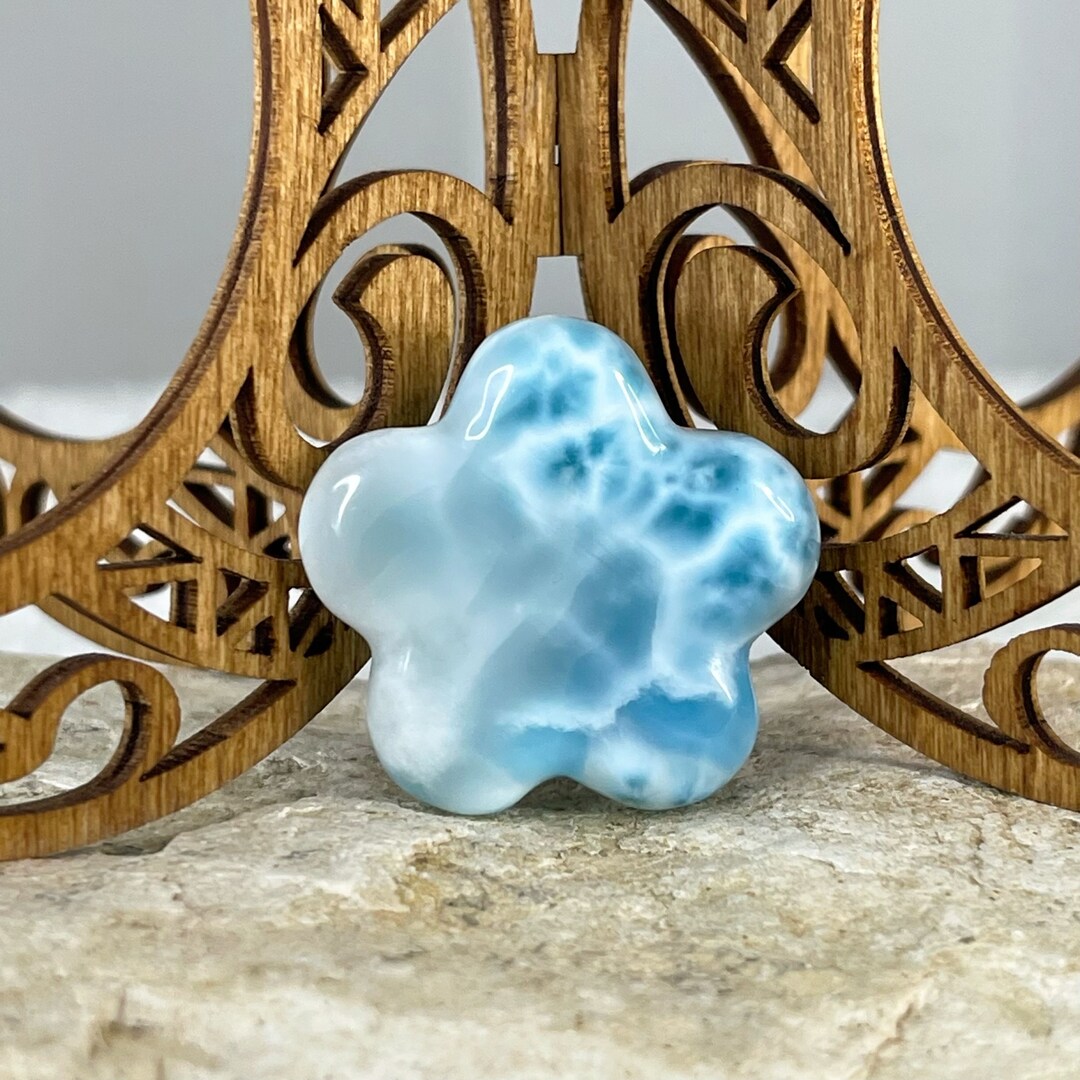 22g AAAA Polished Larimar Flower Palm Stone, Polished Larimar Crystal ...