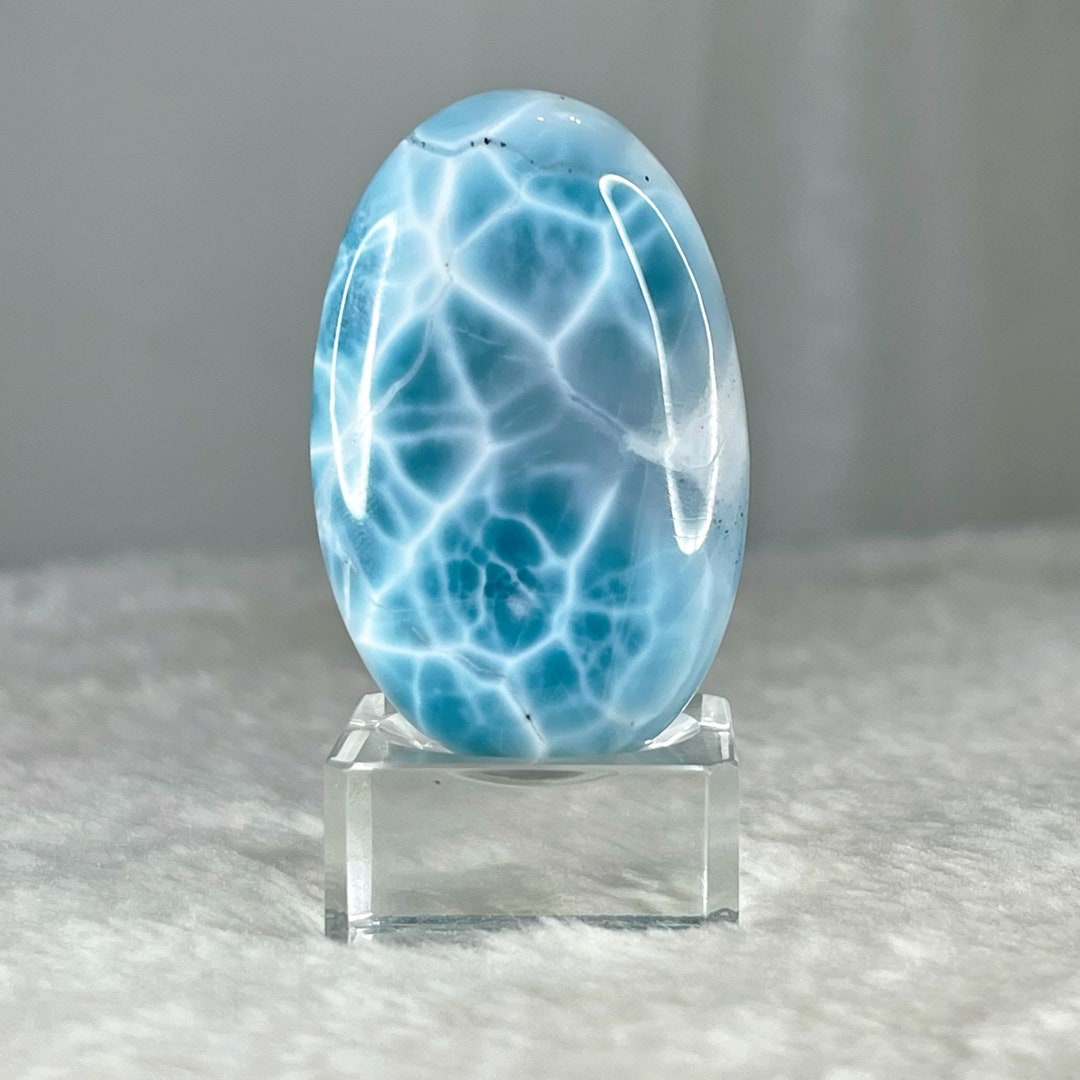 34g Larimar Palm Stone AAAA Blue Museum Grade Cab With Ocean Patterns ...