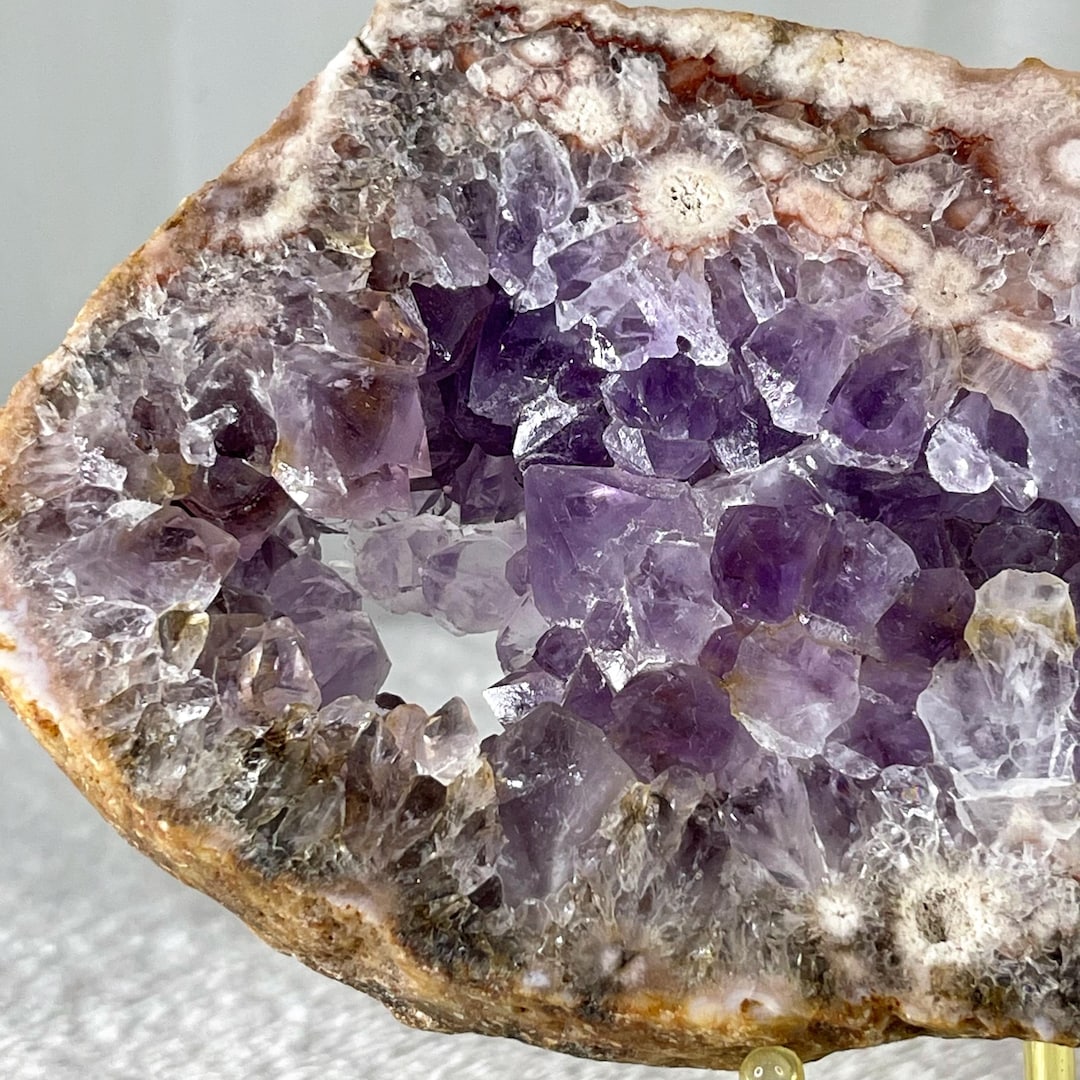 797g RARE Flower Agate Slab With Amethyst Druzy, Sakura Flower Agate ...