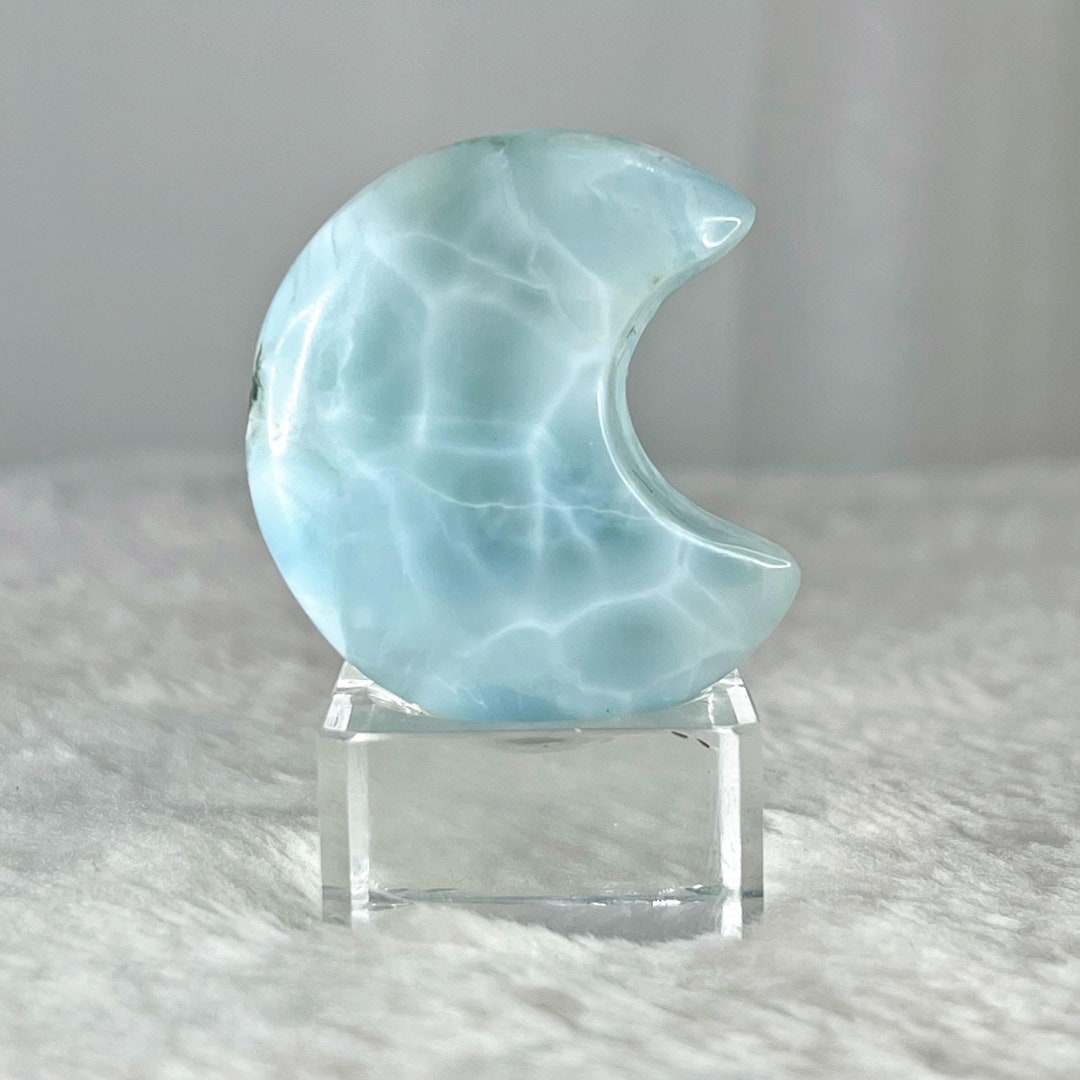 25g Teal Larimar Moon With Ocean Patterns, Translucent Stone From ...
