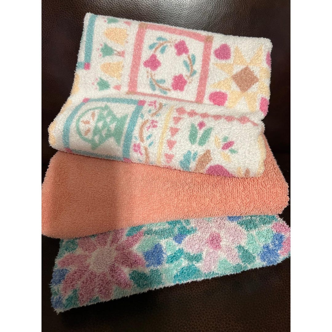 VTG Cannon Leshner Mills Cotton Bathtowel LOT Peach Floral Patchwork ...