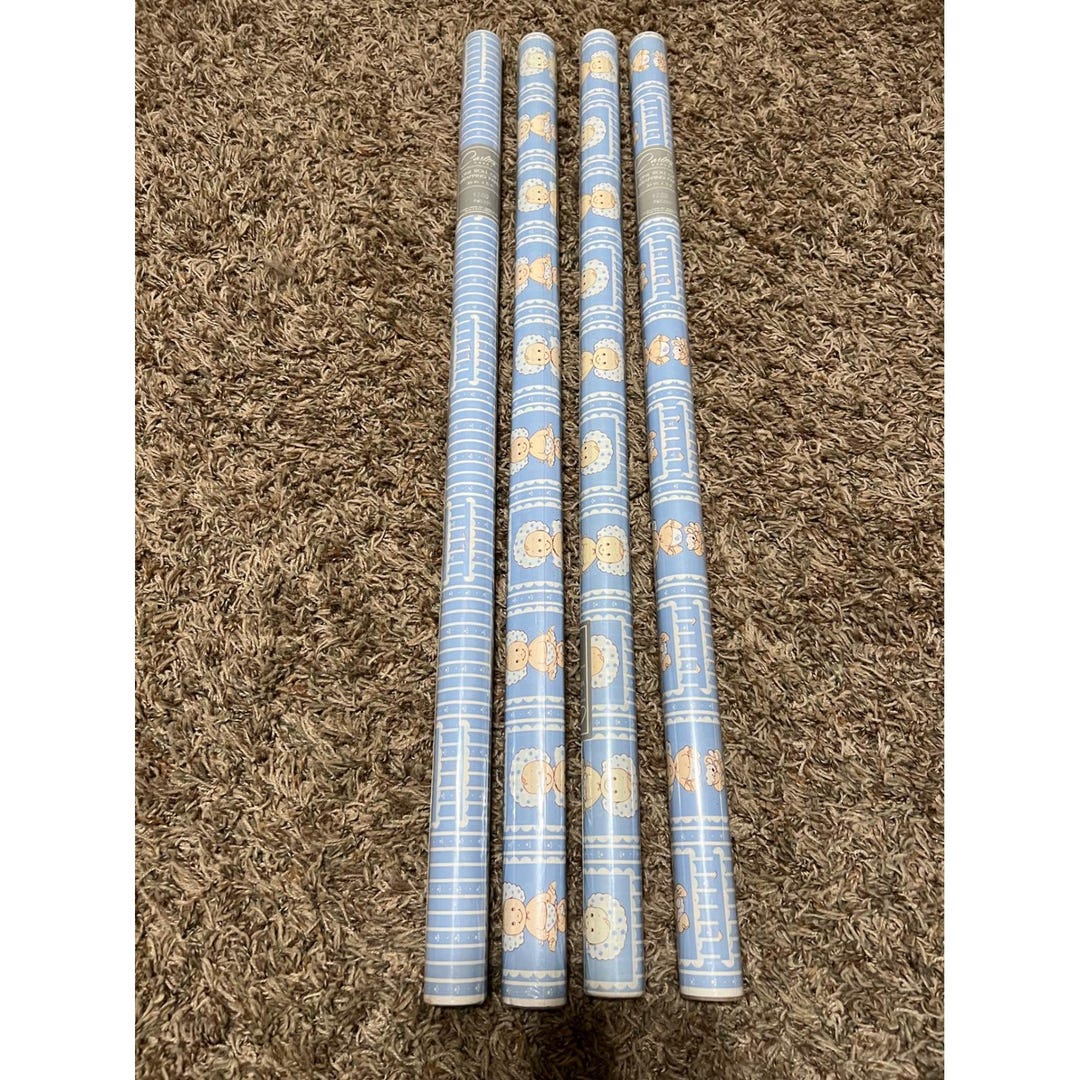 VTG Carlton Cards Blue Baby Boy Gift Wrapping Paper 4 Rolls 30in X 5ft ...