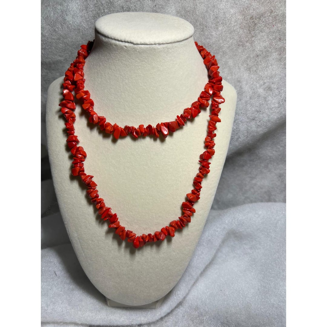 VTG Native American Red Coral Chip Gemstone Beaded Necklace Statement ...