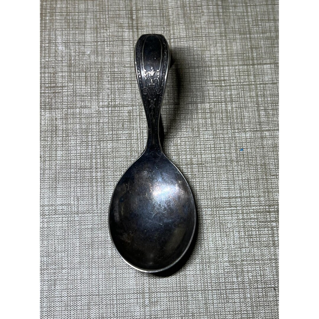 Vintage Wm Rogers & Son Silver Plate Loop Handle Baby Spoon Floral ...