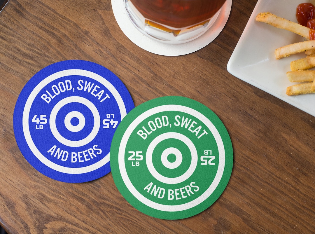 Blood, Sweat, and Beers Weight Plate Coasters, Bumper Plate Coasters ...