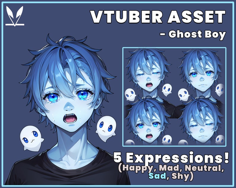 Pngtuber Ghost Boy With 5 Emotions Premade Pngtuber Male Png Model ...