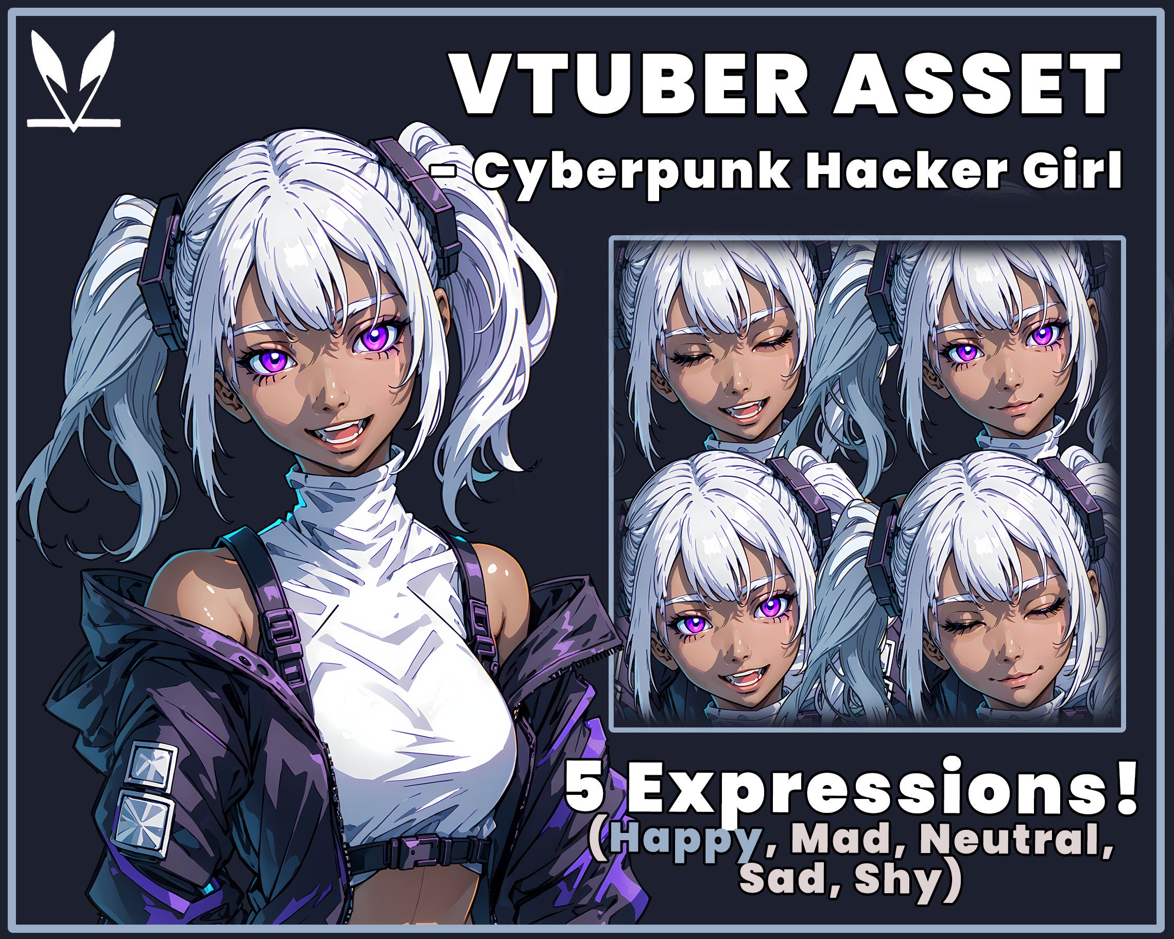 Cyberpunk Hacker Girl Pngtuber Model | 5 Emotions (veadotube) - Etsy