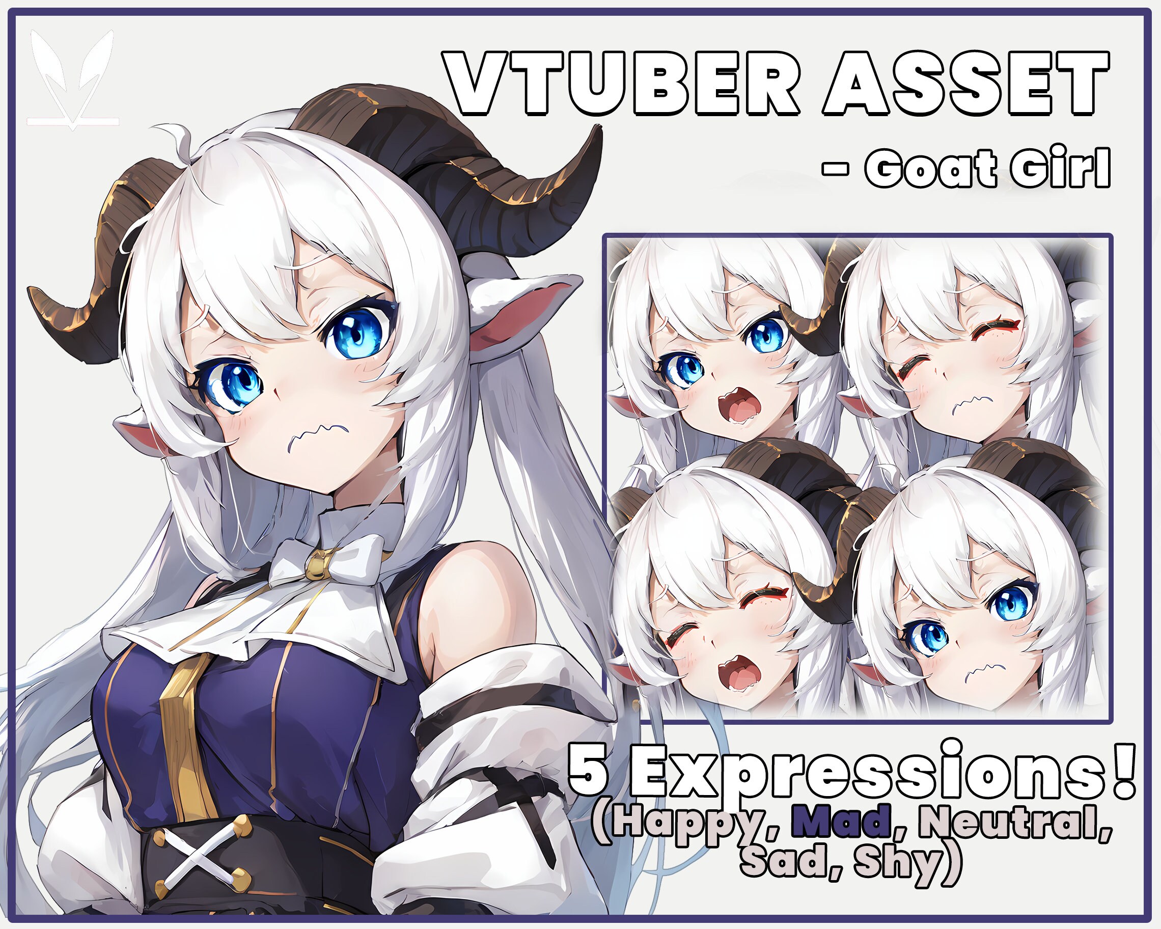 Pngtuber Goat Girl 2D Premade Model With 5 Emotions for Live Streaming ...