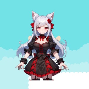 Live2d Premade Vtuber Model for Commercial Vampire Cat Girl for Vtube Studio as a Cute Red ...