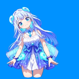 Vtuber - Jellyfish Girl for Vtube Studio as a Cute Blue and White Half ...