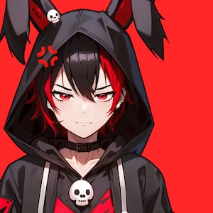 Vtuber Death Bunny Boy for Vtube Studio as a Cool Black, Red Half Body ...