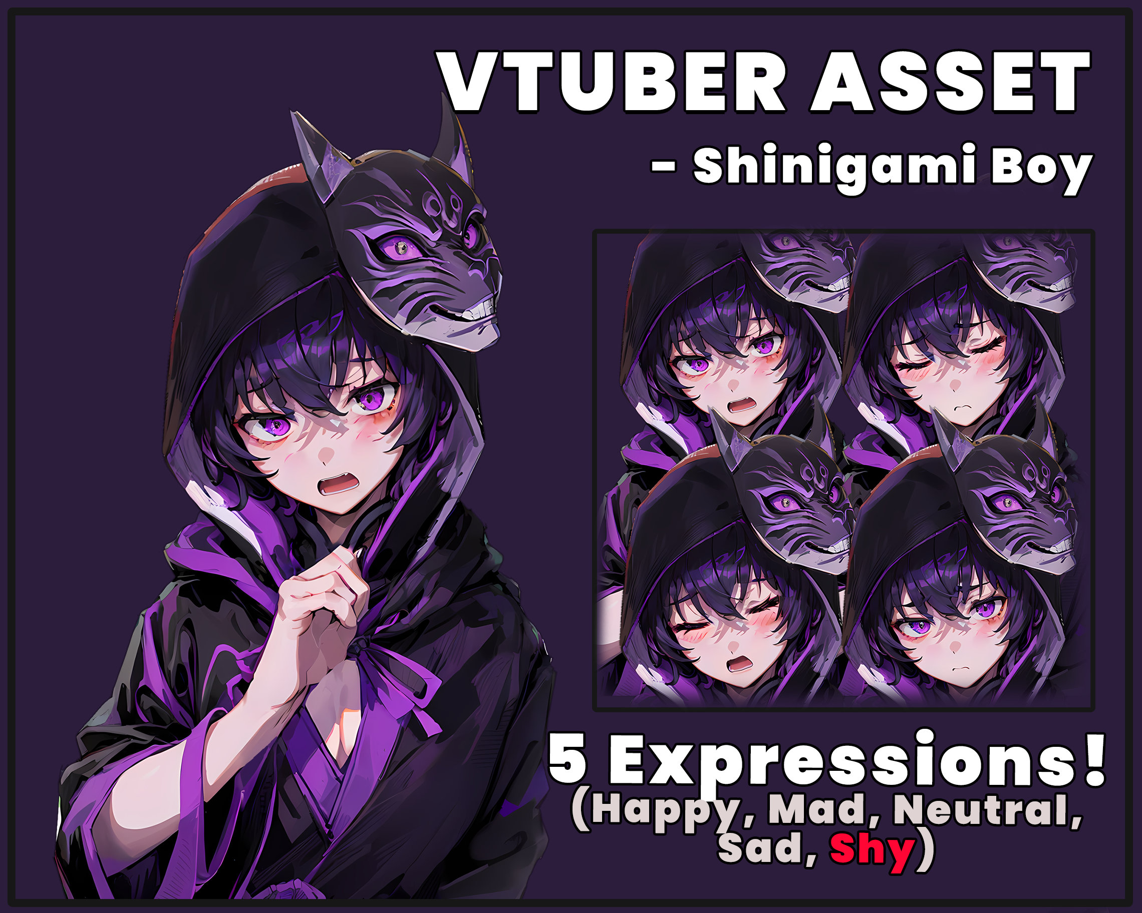 Pngtuber - Shinigami Boy With 5 Expressions Ready to Go. Good for ...