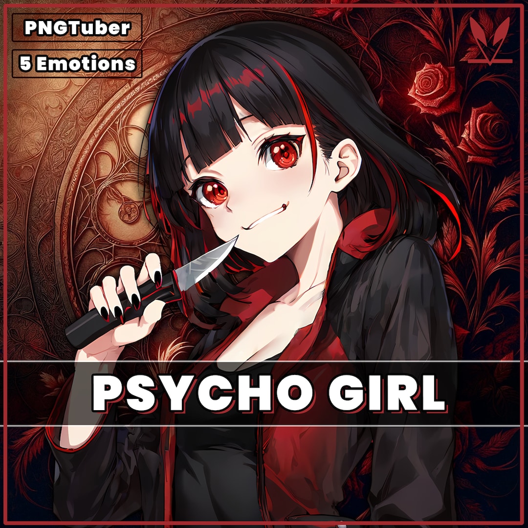 Pngtuber Psycho Girl 2D Premade Model With 5 Emotions for Streaming ...