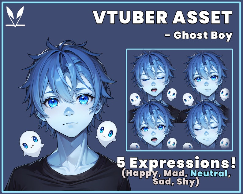 Pngtuber Ghost Boy With 5 Emotions Premade Pngtuber Male Png Model ...