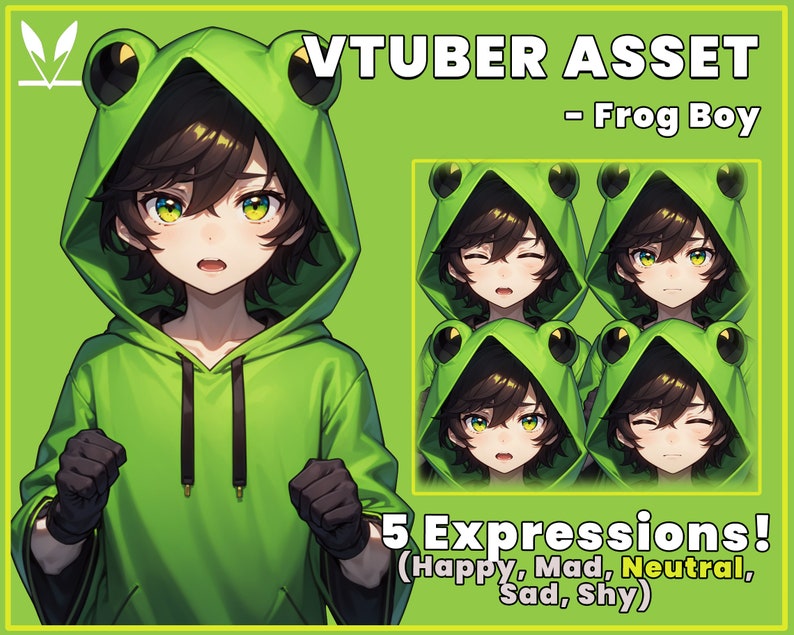 Cute Pngtuber Model | Frog Boy Pngtuber Premade Model | Veadotube Model ...