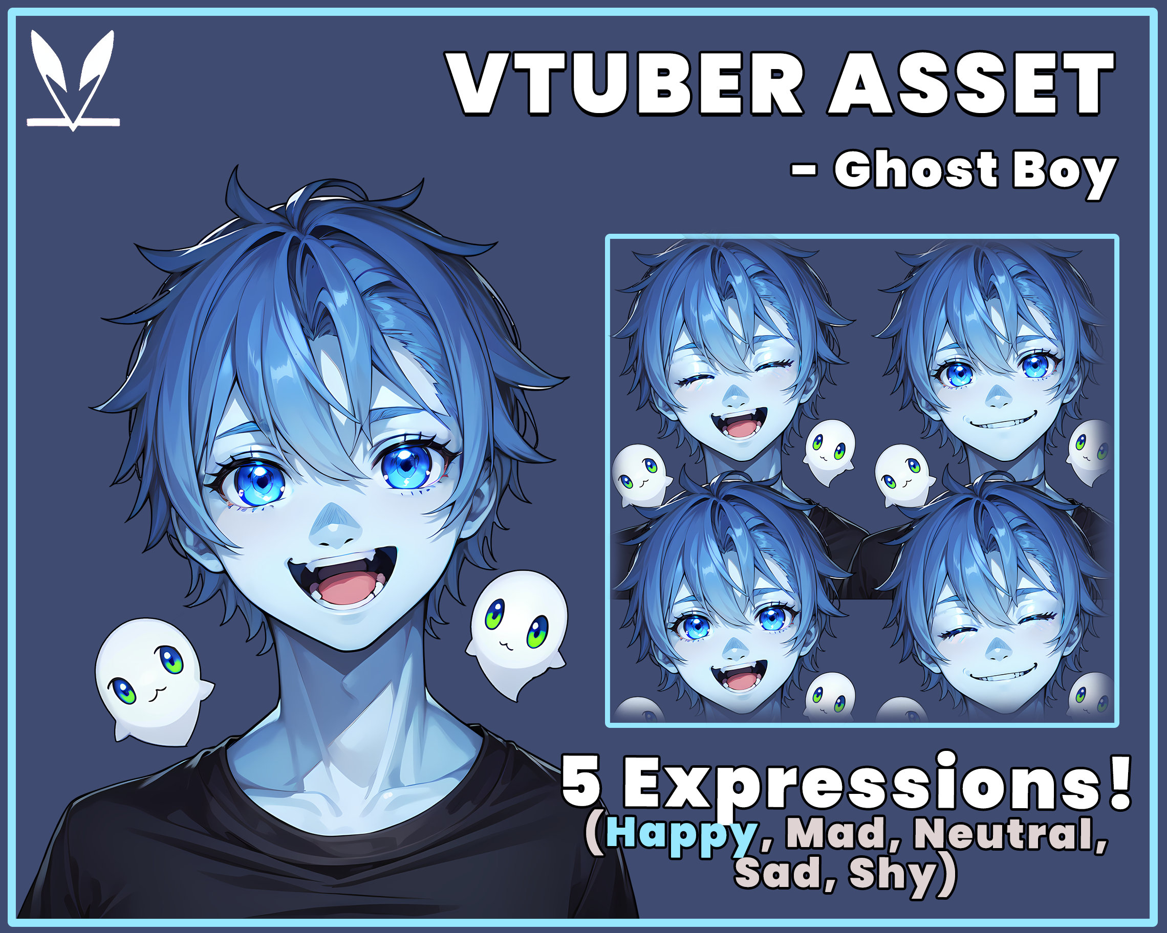 Pngtuber Ghost Boy With 5 Emotions Premade Pngtuber Male Png Model Asset Tuberdesigns for ...