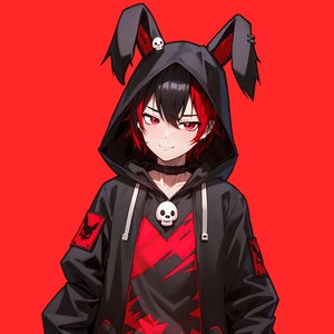 Vtuber Death Bunny Boy for Vtube Studio as a Cool Black, Red Half Body ...