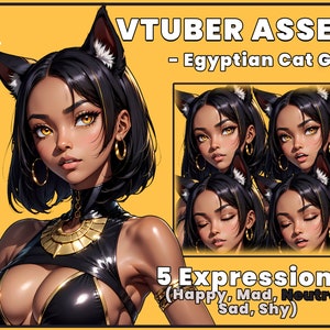 Pngtuber Egyptian Cat Girl With 5 Emotions | Premade Pngtuber Girl Png Model Asset Tuberdesigns ...