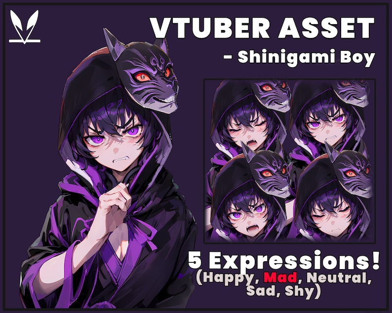 Pngtuber - Shinigami Boy With 5 Expressions Ready to Go. Good for ...