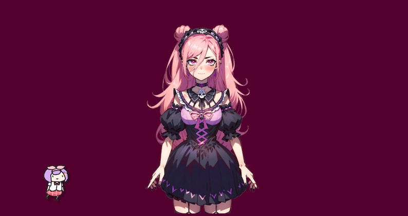 Vtuber - Skull Goth Girl for Vtube Studio as a Cute Pink, Black Half ...