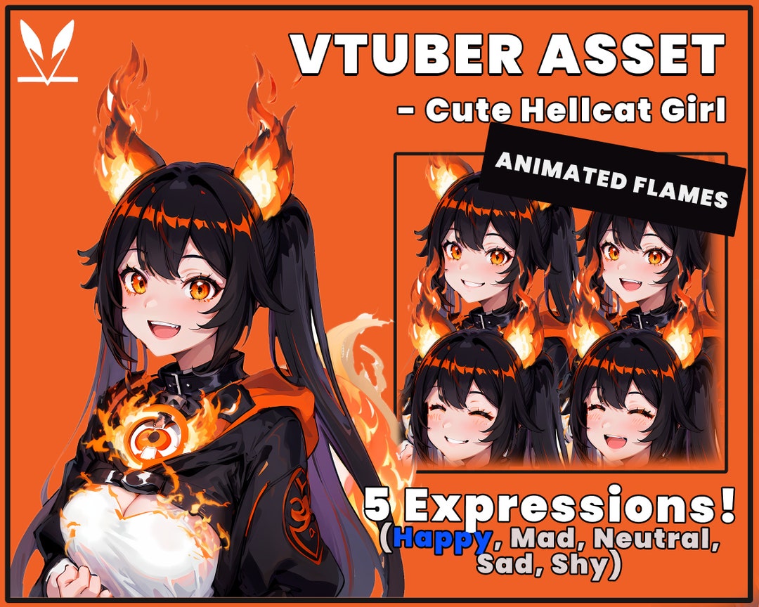 Giftuber Cute Fire Cat Girl 5 Expressions Premade - Etsy