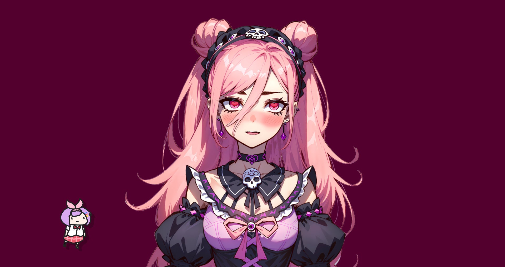 Vtuber - Skull Goth Girl for Vtube Studio as a Cute Pink, Black Half ...