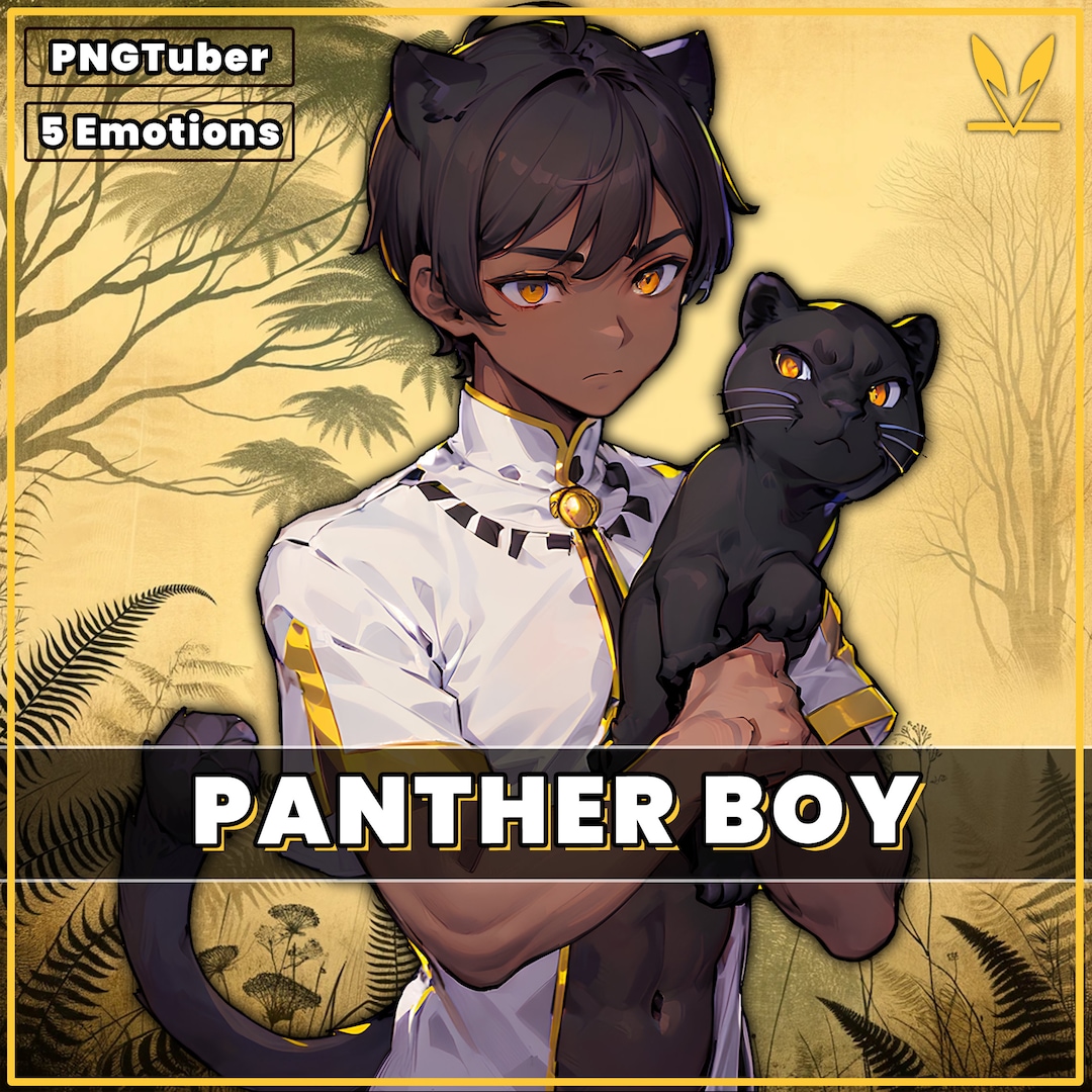 Pngtuber - Cute Panther Boy | 5 Expressions | Premade | Animal ...