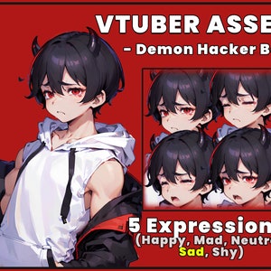Pngtuber - Demon Hacker Boy | 5 Expressions | Premade | Male | Streamer ...