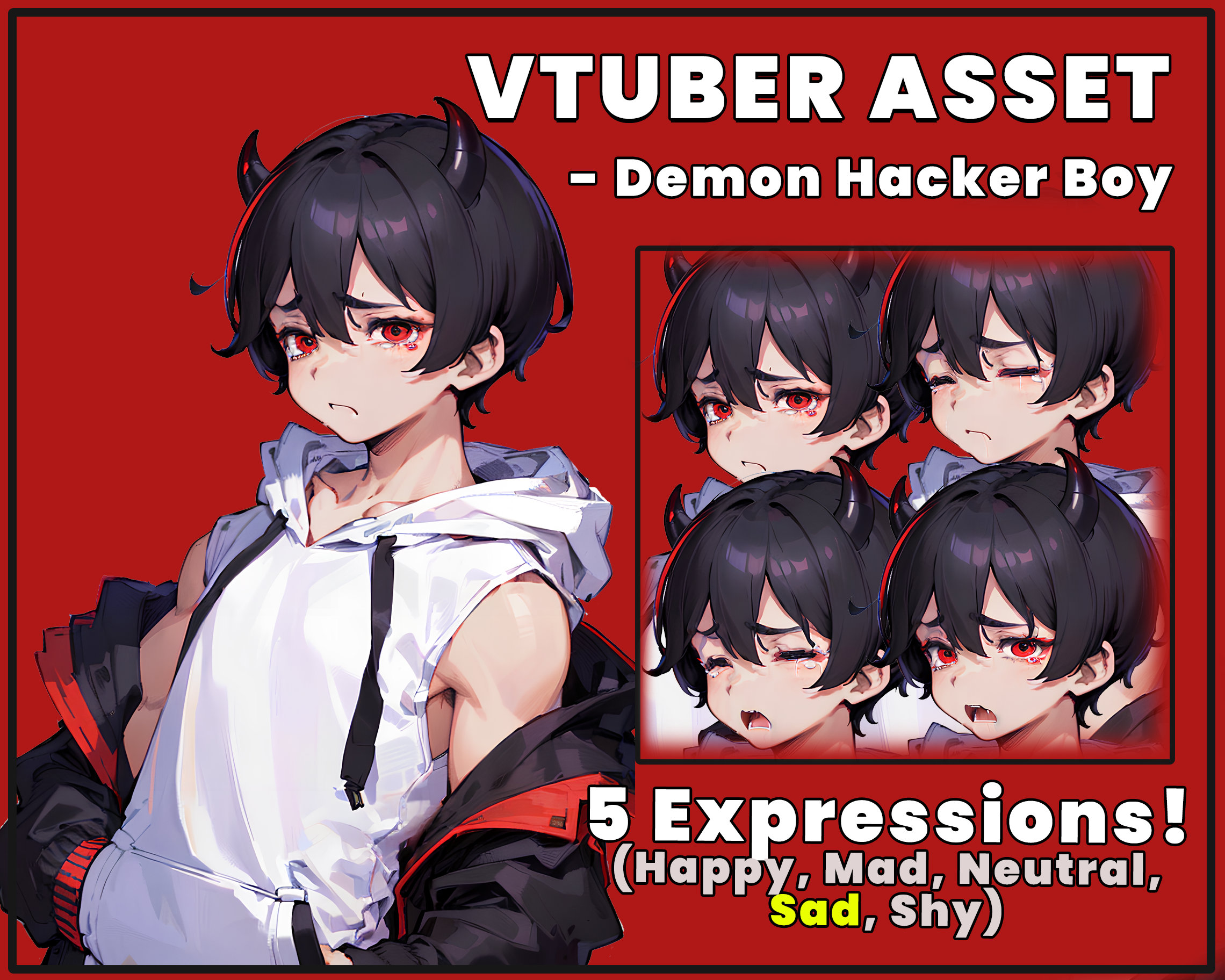 PNGTUBER Demon Hacker Boy 5 Expressions Premade Male - Etsy Canada