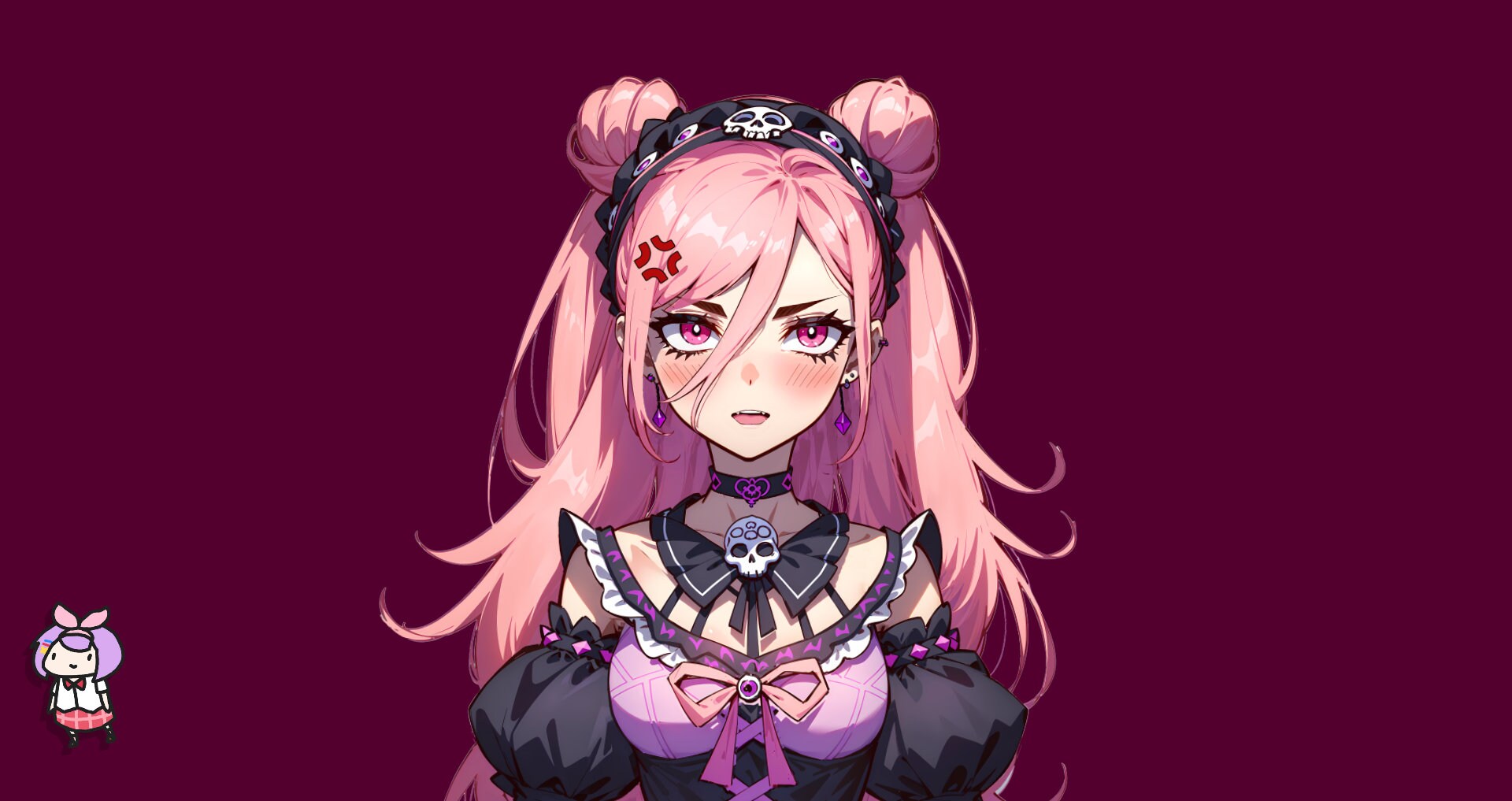 Vtuber - Skull Goth Girl for Vtube Studio as a Cute Pink, Black Half ...