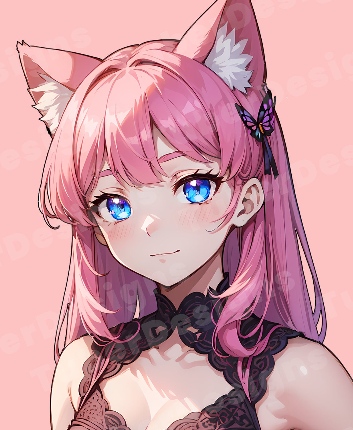 Pngtuber, Pink Cat Girl Neko 2d Vtuber | Premade Model With 5 ...