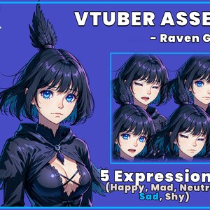 Pngtuber Raven Girl 2D Premade Model With 5 Emotions for Streaming ...