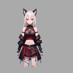 Premade Vtuber Model - Rebel Cat Girl for Vtube Studio as a Hot Black ...