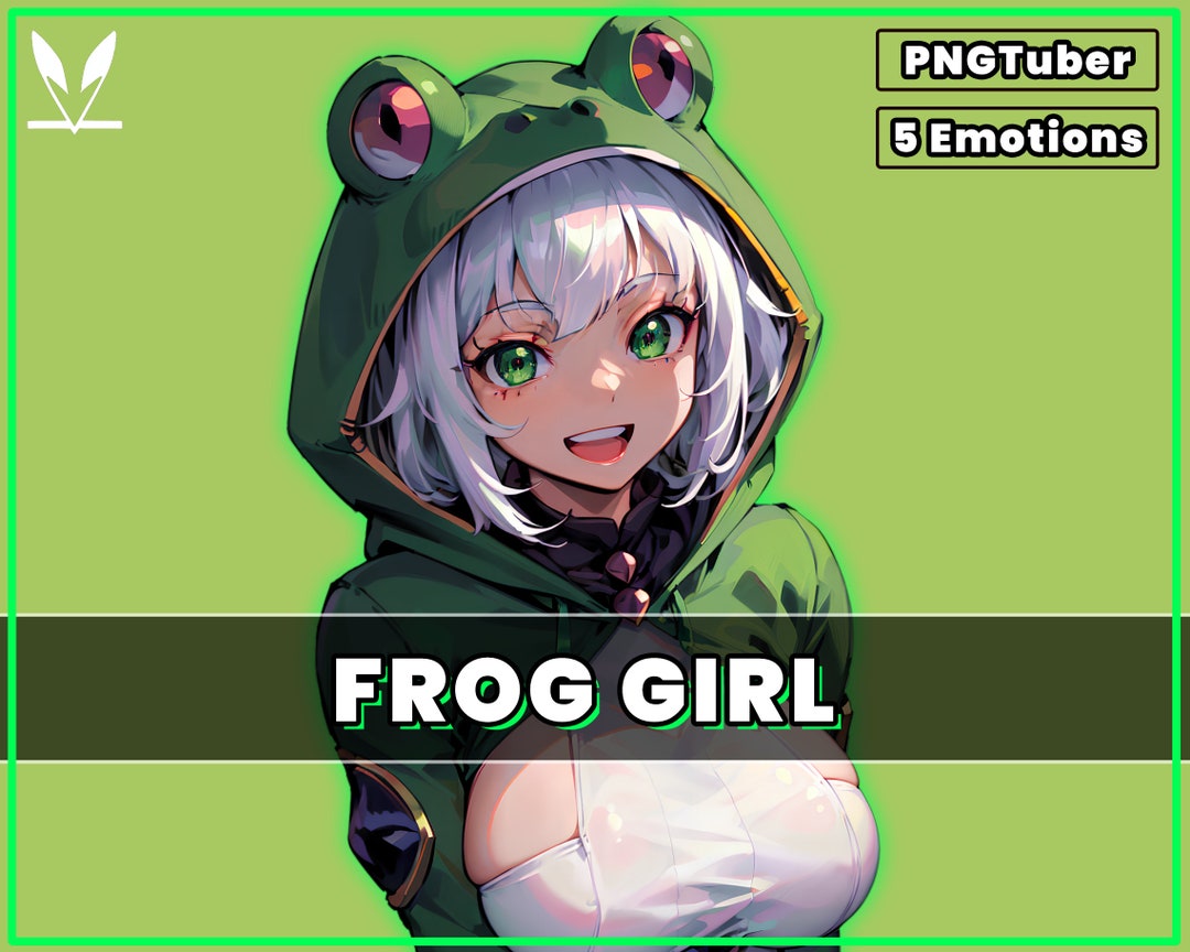 Pngtuber Cute Frog Girl 5 Expressions Premade Animal - Etsy