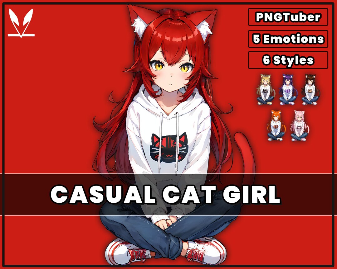 Pngtuber Casual Cat Girl 2D Premade Model With 6 Variations - Etsy