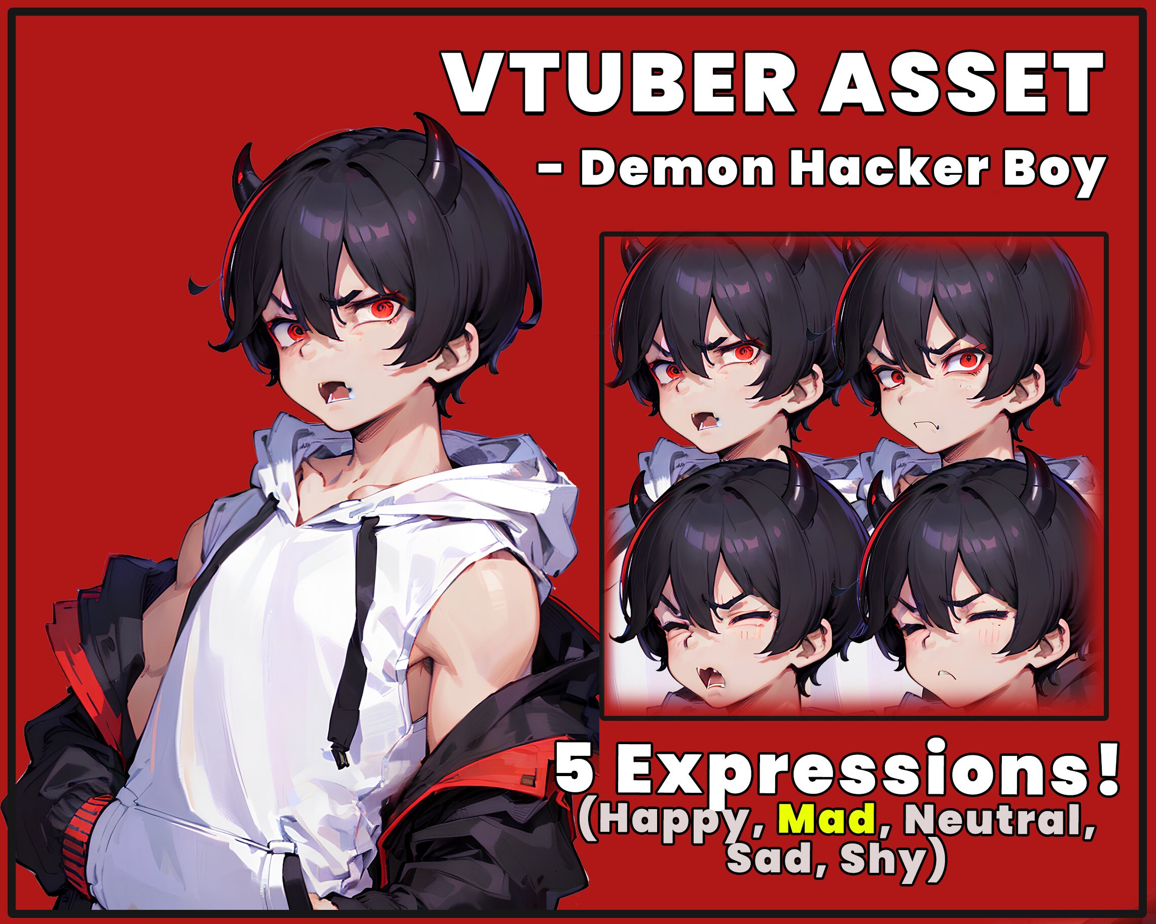 PNGTUBER Demon Hacker Boy 5 Expressions Premade Male - Etsy Canada
