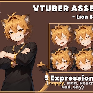 Pngtuber Lion Boy 2D Premade Model With 5 Emotions for Streaming ...