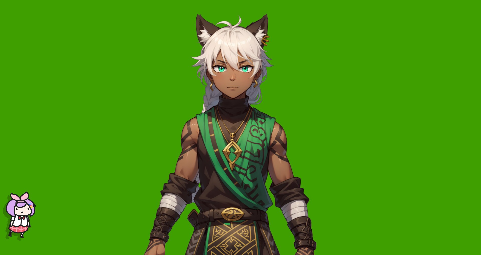 Vtuber - Jade Cat Boy for Vtube Studio as a Cool Green, Gold Full Body ...