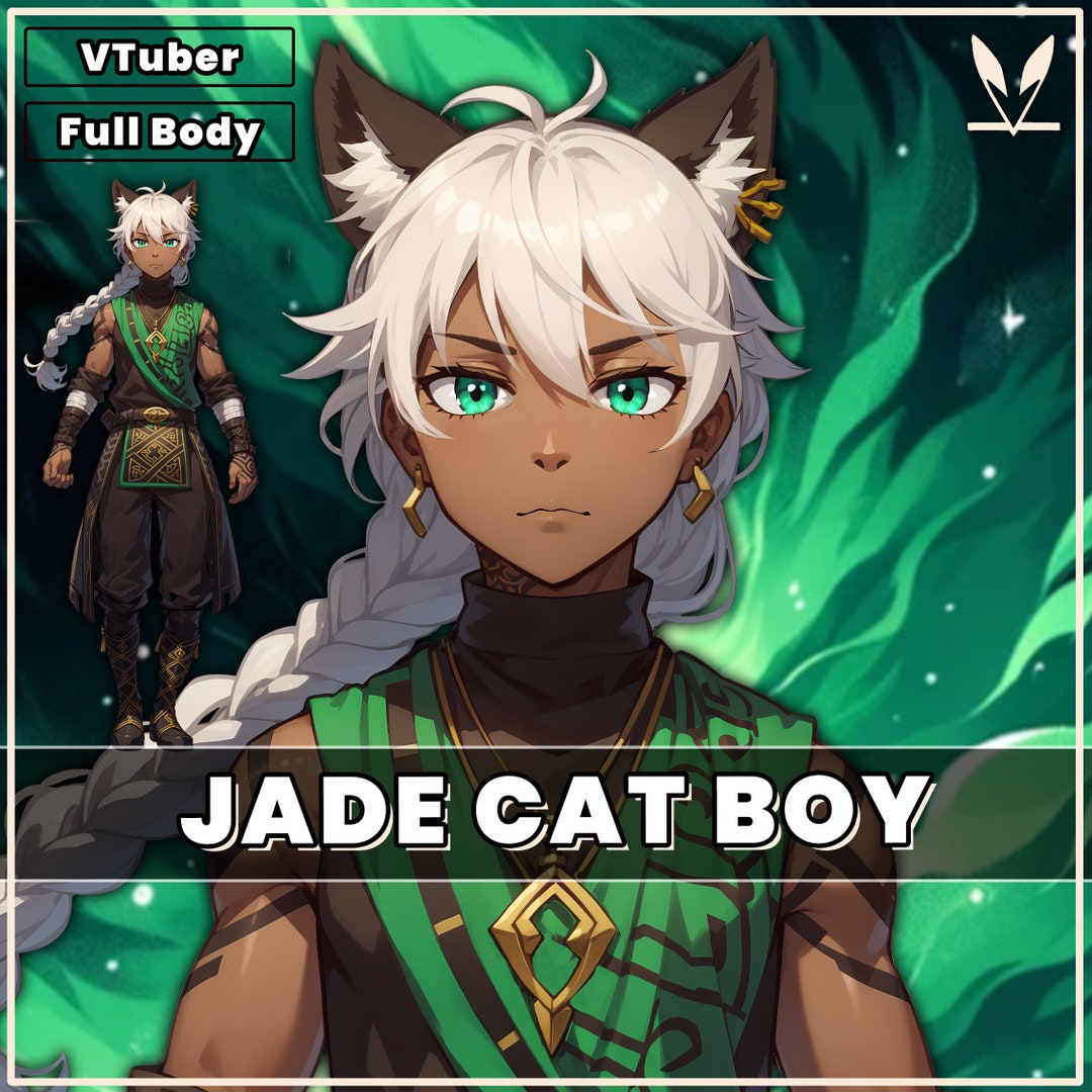 Vtuber - Jade Cat Boy for Vtube Studio as a Cool Green, Gold Full Body ...