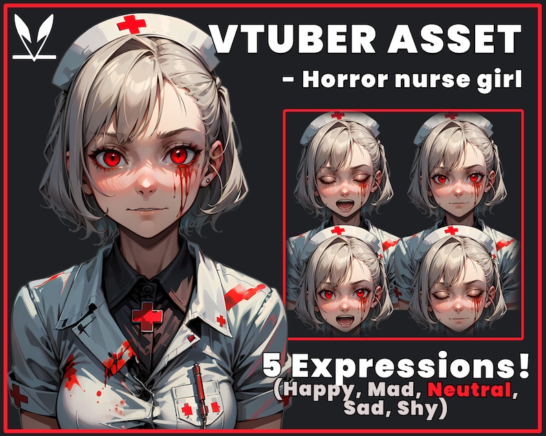 Pngtuber - Horror Nurse Girl With 5 Expressions Ready to Go for ...