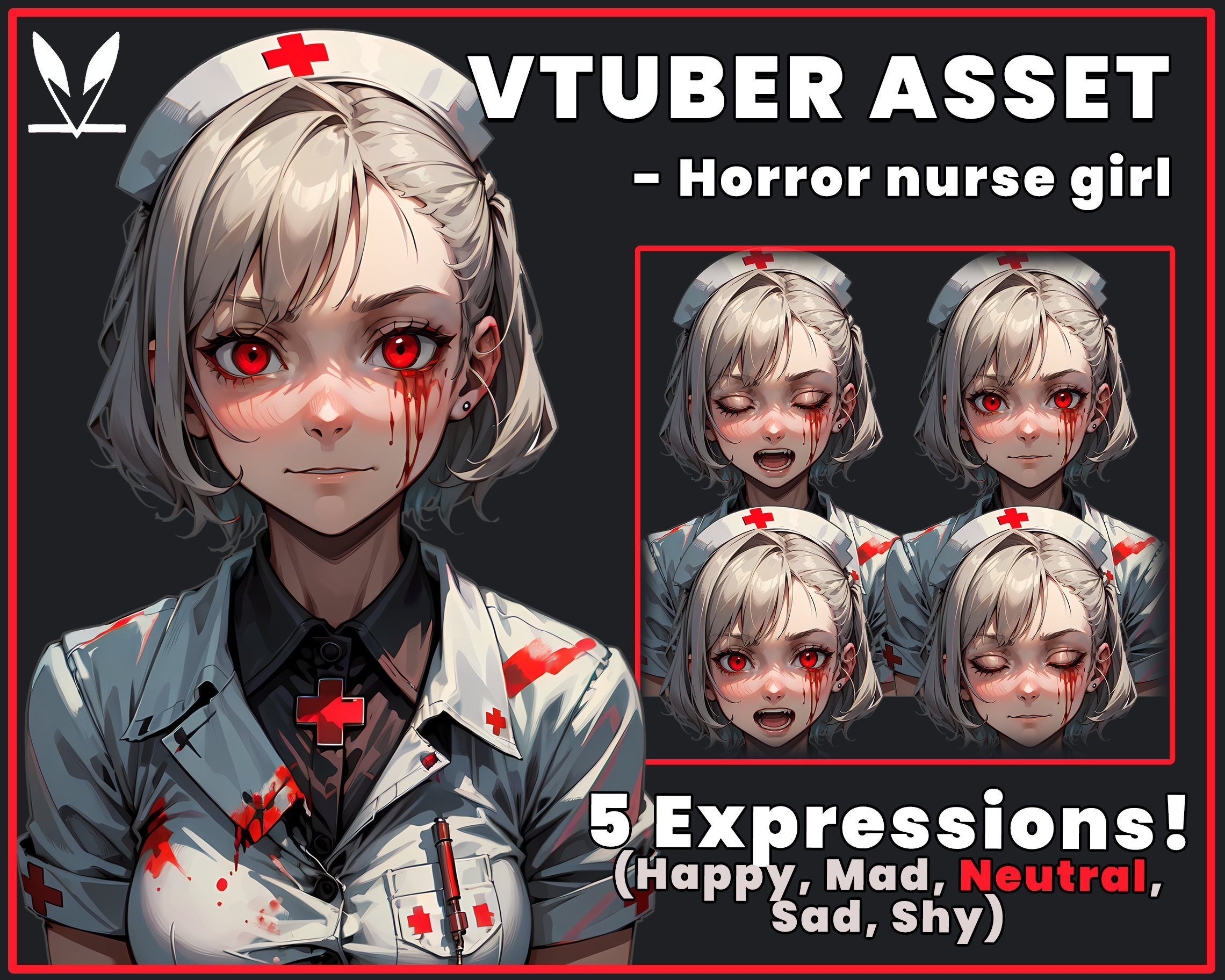 Pngtuber - Horror Nurse Girl With 5 Expressions Ready to Go for ...