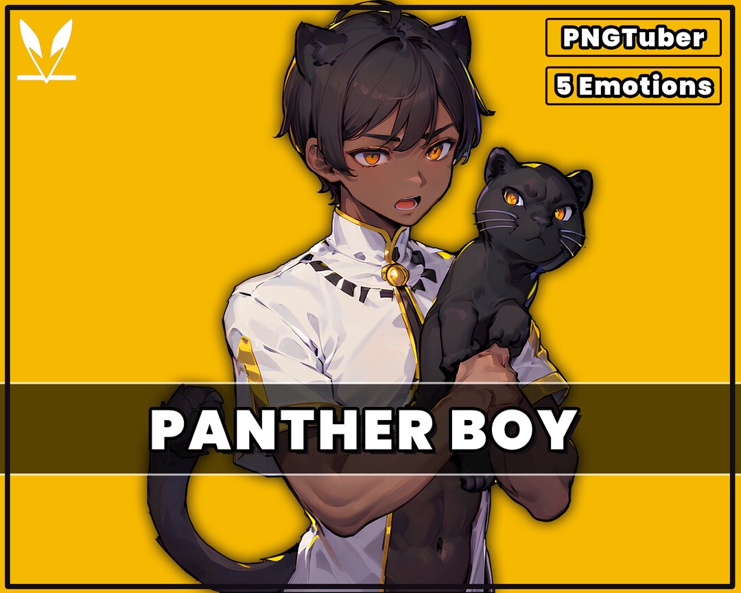 Pngtuber Cute Panther Boy 5 Expressions Premade Animal - Etsy
