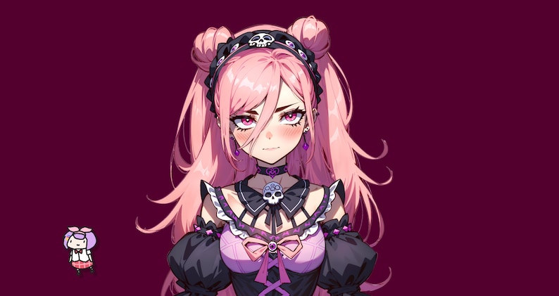 Vtuber - Skull Goth Girl for Vtube Studio as a Cute Pink, Black Half ...