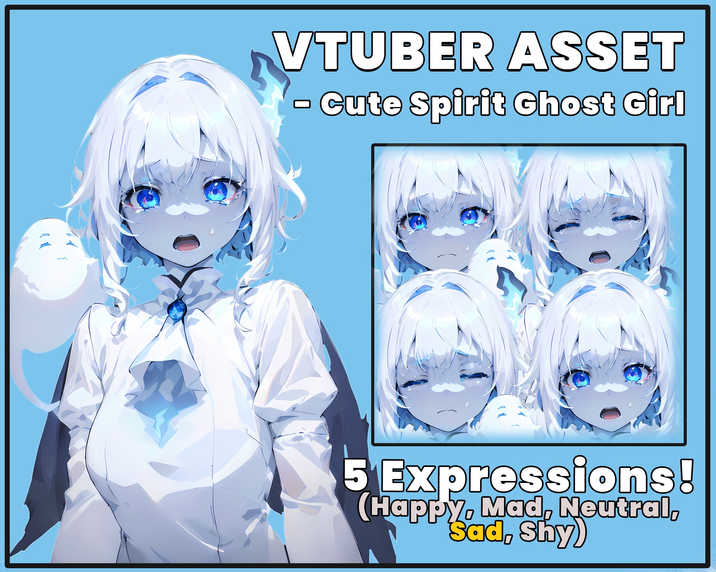 PNGTUBER Cute Ghost Girl 5 Expressions Premade - Etsy UK